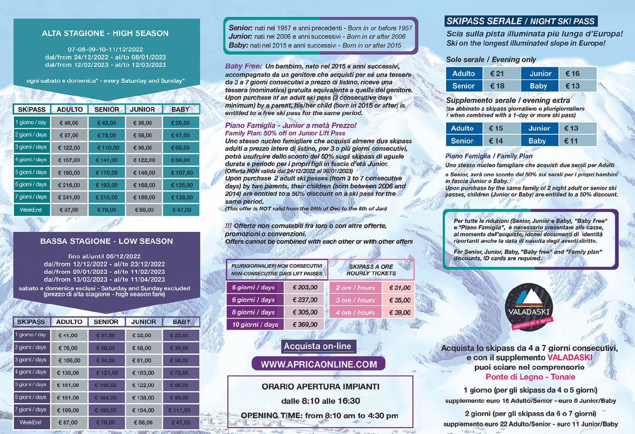 Skipass Aprica 2022 - 2023 | Dove Sciare