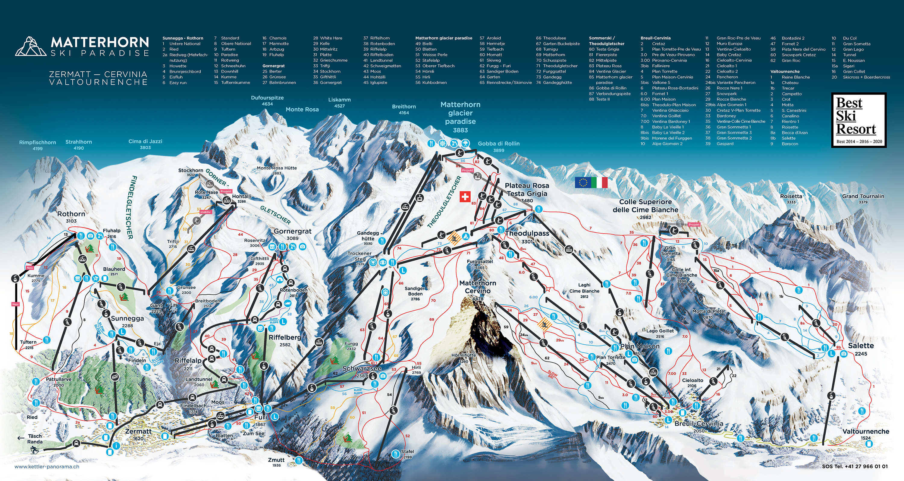 Cartina Breuil Cervinia - Mappa piste sci Breuil Cervinia | Dove Sciare