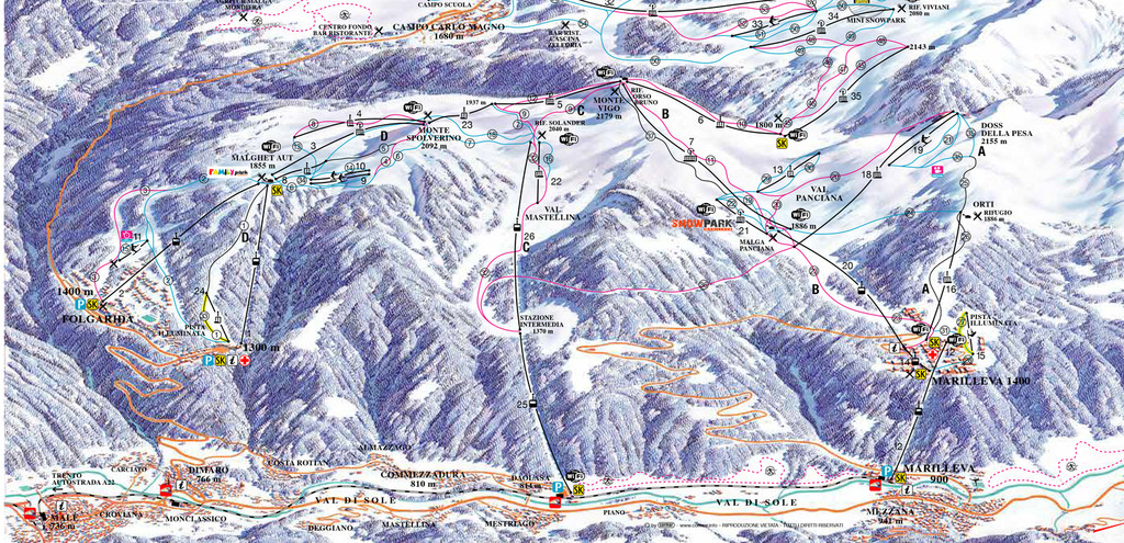 Cartina Marilleva - Mappa piste di sci Marilleva | Dove Sciare
